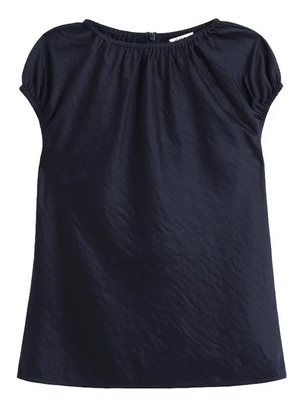 Cos Gathered Crinkled-satin Top - Navy
