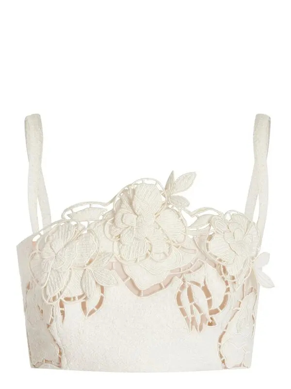 Oscar De La Renta Floral Lace Cropped Top - Ivory