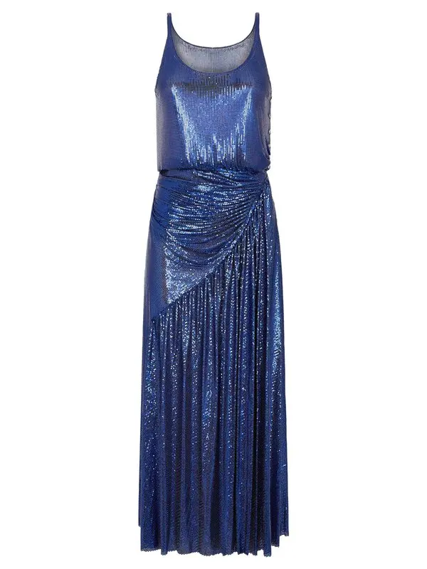 Rabanne Metallic Mesh Draped Midi Dress - Blue