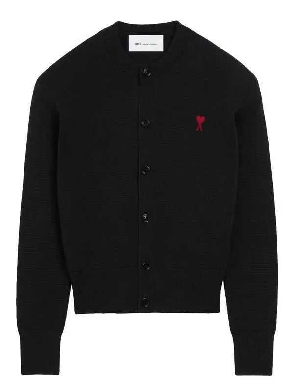 AMI Paris De Coeur Wool Cardigan - Black