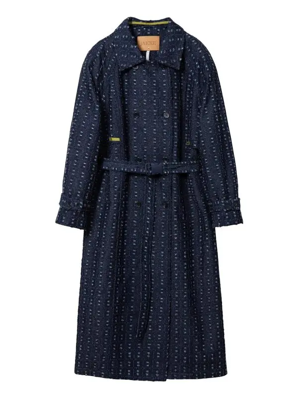JAKKE Milla Distressed Denim Trench Coat - Blue