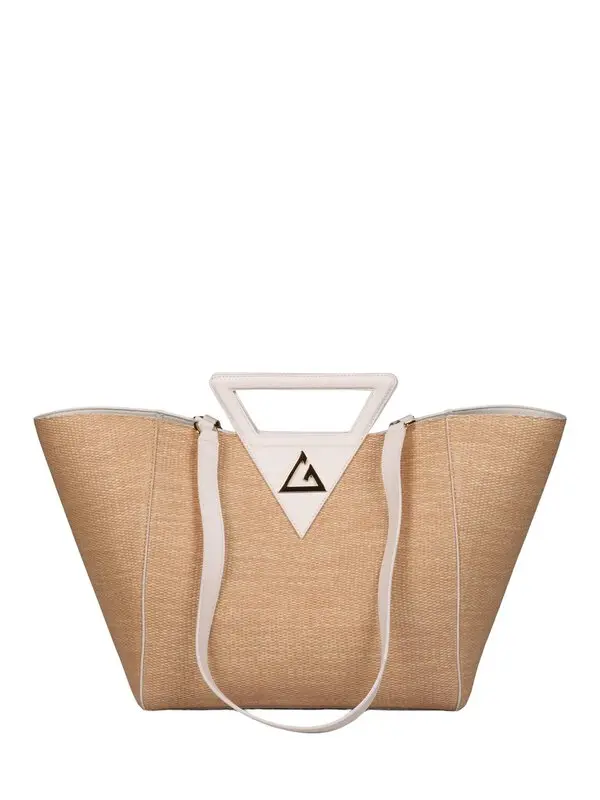 LE TRAP Atenas Straw Tote Bag With Leather Trim - Beige