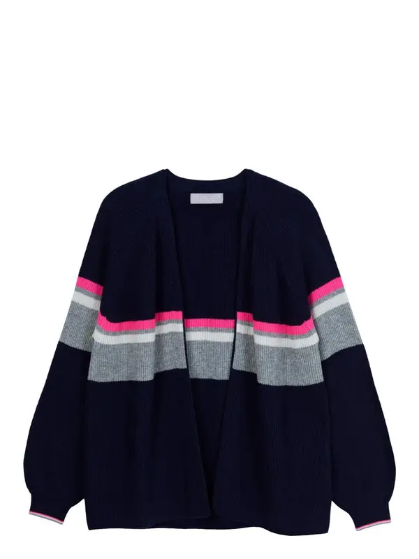 COVE Navy Striped Wool And Cashmere Blend Cardigan - Blue