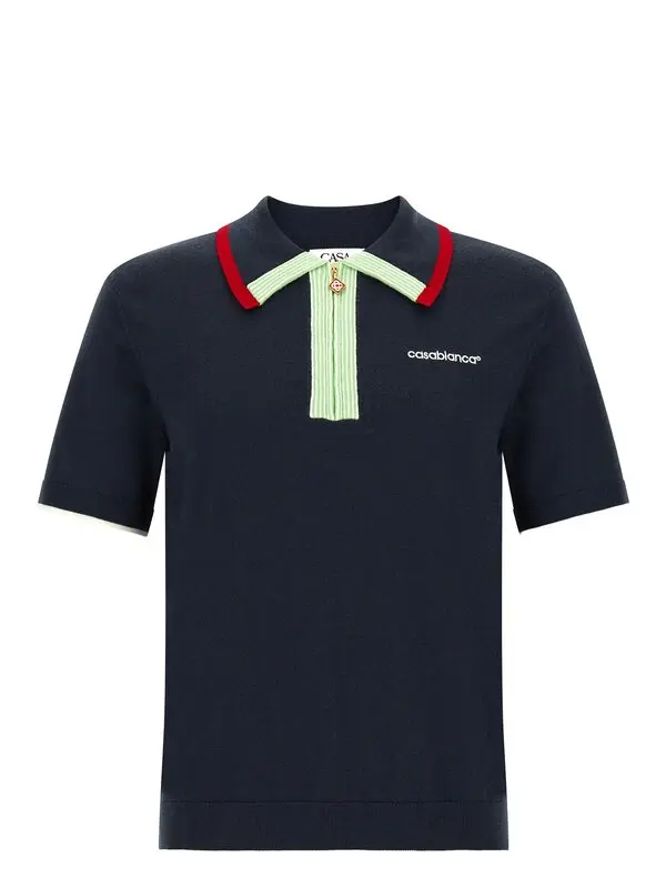 Casablanca Knit Polo Shirt With Zip - Blue