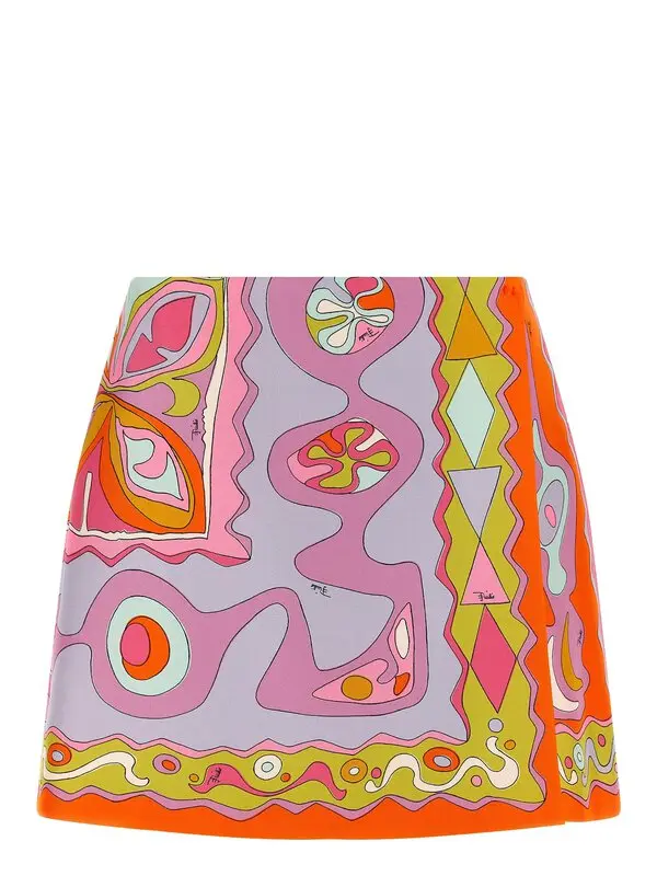 Emilio Pucci Angoli' Print Silk Twill Wrap Miniskirt - Multicolor