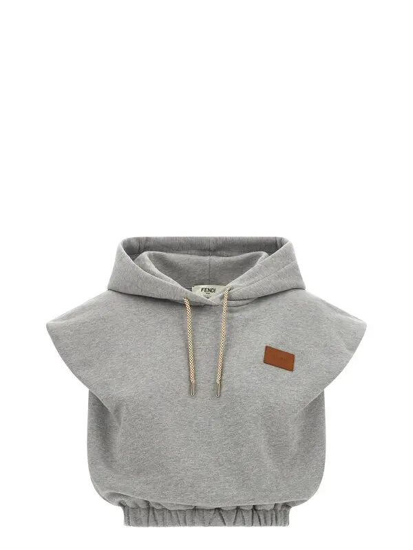Fendi Essentia Sleeveless Cropped Hoodie Sweatshirt Top - Gray
