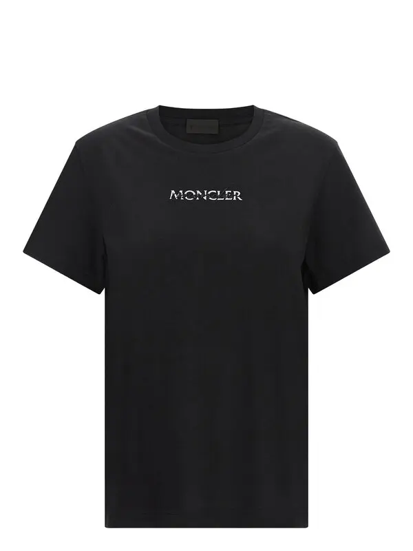 Moncler Logo Embroidery Cotton T-shirt - Black