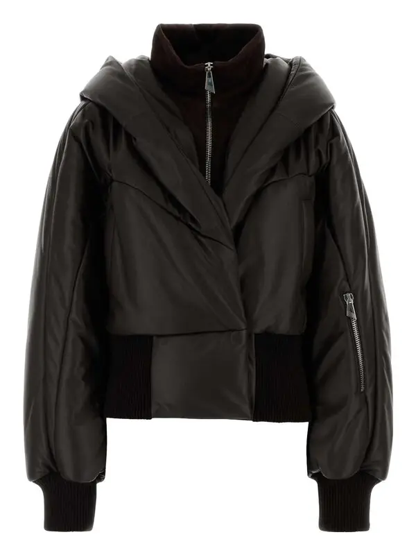 Attico Leather Bomber Jacket - Brown