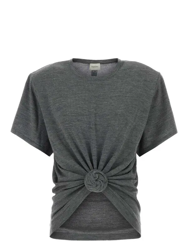 Magda Butrym Grey Wool T-shirt With Knot Detailing - Gray