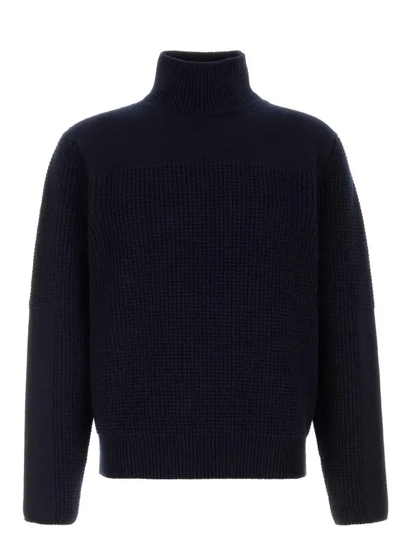 FERRAGAMO Navy Wool Turtleneck Sweater - Blue