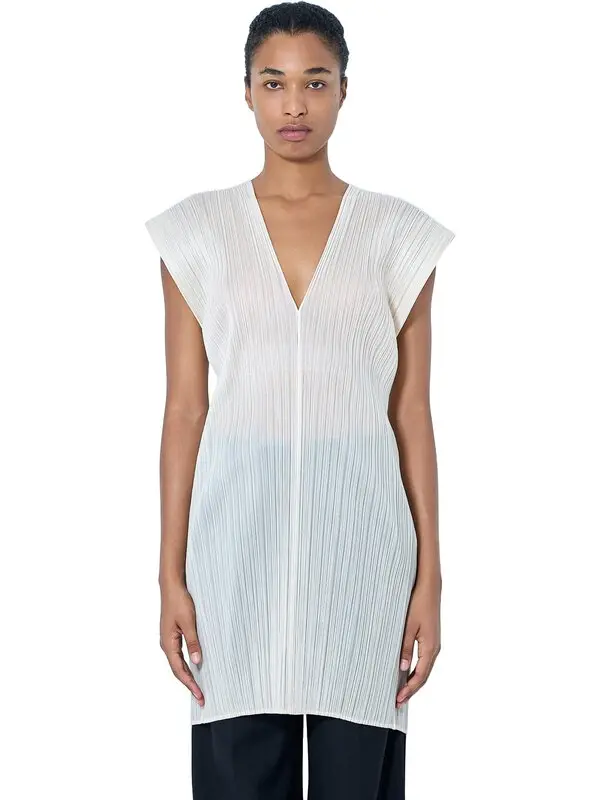 Issey Miyake Sleeveless Pleated Tunic - Cream