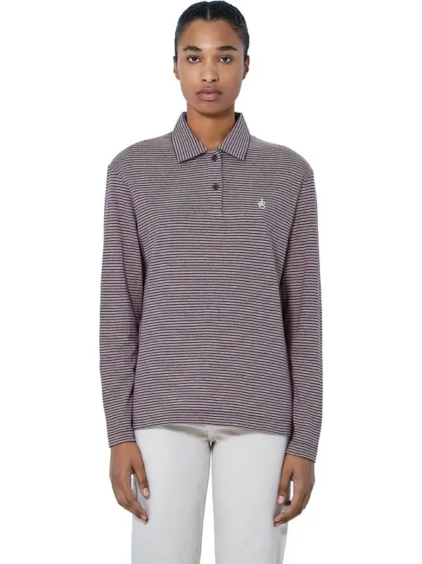JIL SANDER Long Sleeve Striped Polo Shirt With Embroidered Logo - Red
