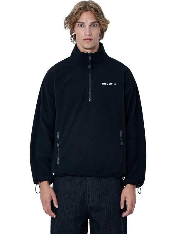 Miu Miu Half-zip Fleece Sweatshirt - Black
