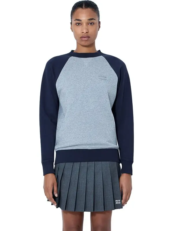 Miu Miu Raglan Sleeve Sweatshirt With Embroidered Logo - Gray