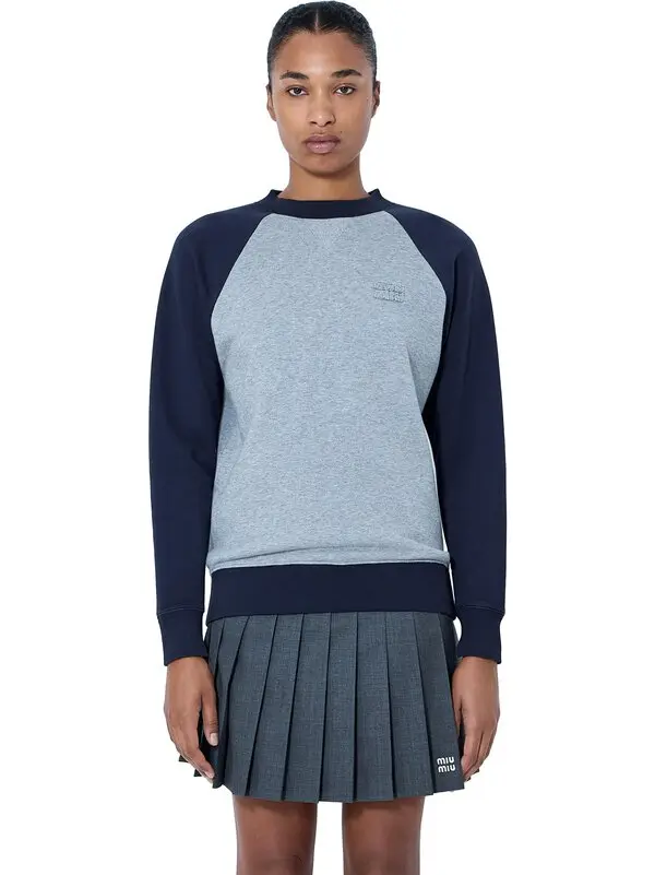 Miu Miu Raglan Sleeve Sweatshirt With Embroidered Logo - Gray