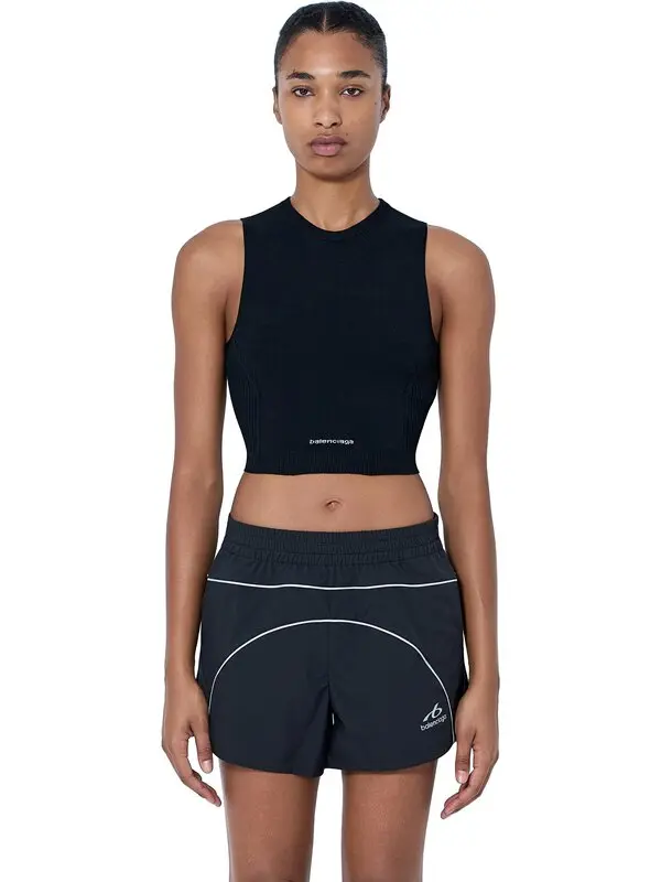 Balenciaga Fitted Ribbed Knit Sleeveless Crewneck Top - Black