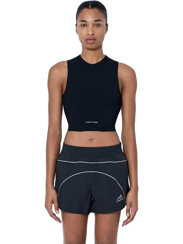 Balenciaga Fitted Ribbed Knit Sleeveless Crewneck Top - Black
