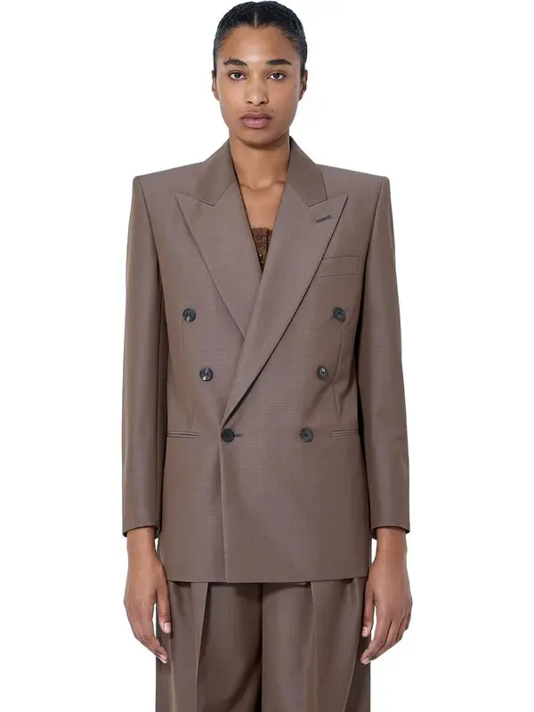 Saint Laurent Double-breasted Wool Blazer - Brown