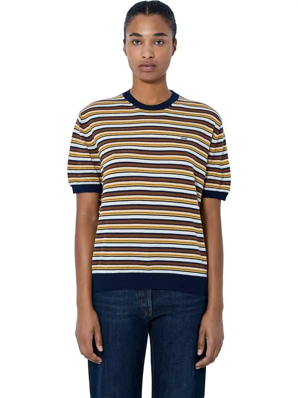 Prada Striped Cashmere Knit T-shirt - Blue