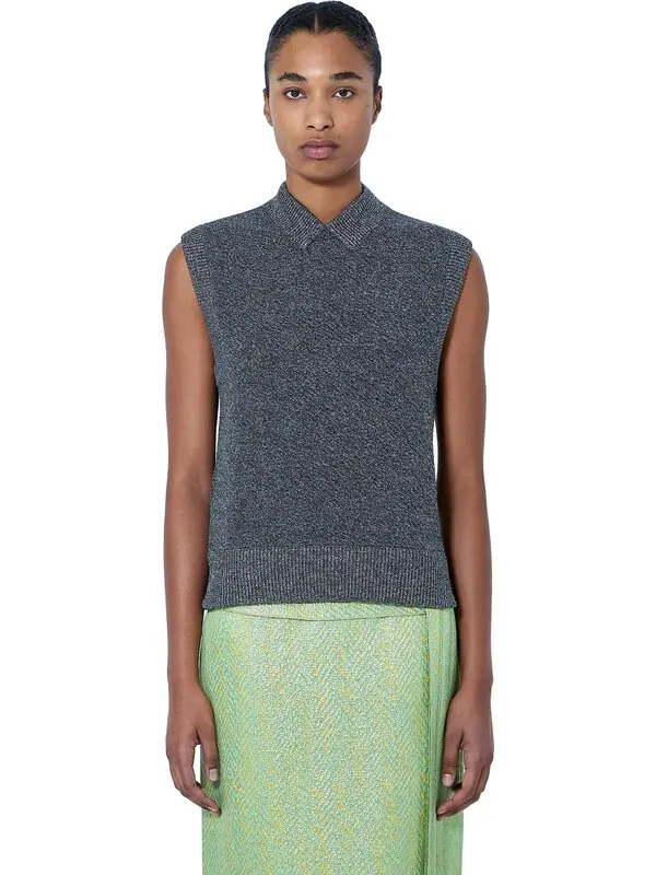 Marni Sleeveless Knit Top With Ribbed Trims - Gray