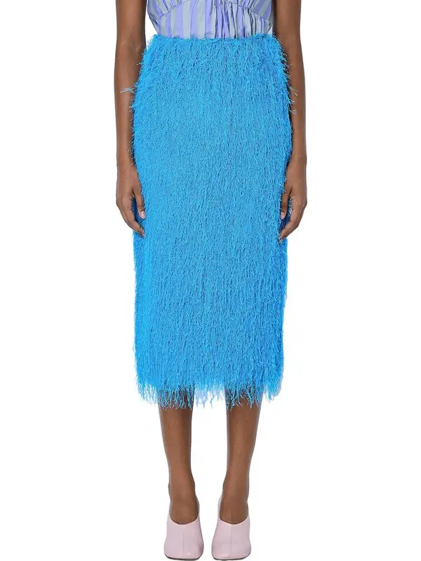 Dries Van Noten Pencil Midi Skirt With Textured Fringe - Blue