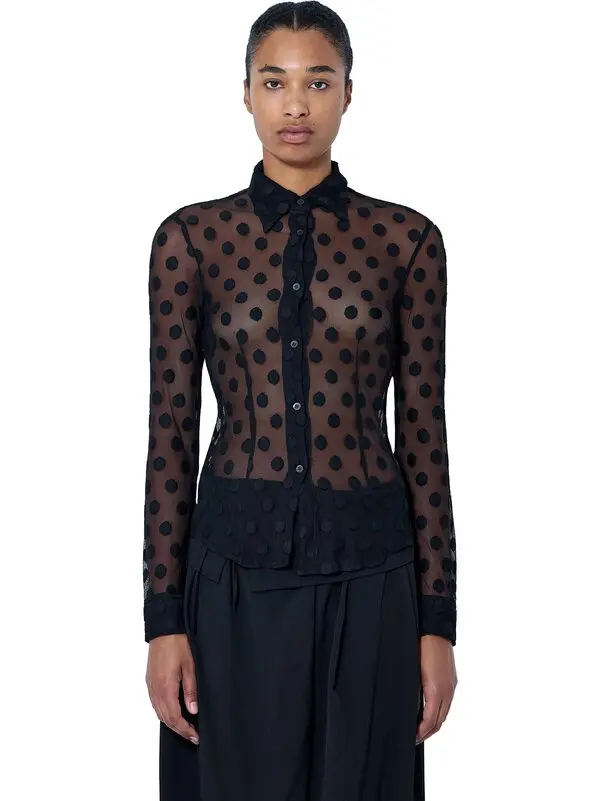 Dries Van Noten Polka-dot Sheer Cotton-blend Tulle Shirt - Black