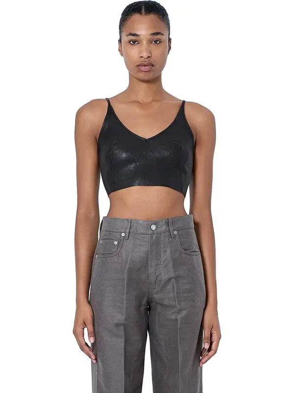 Rick Owens V-neck Leather Crop Top - Black