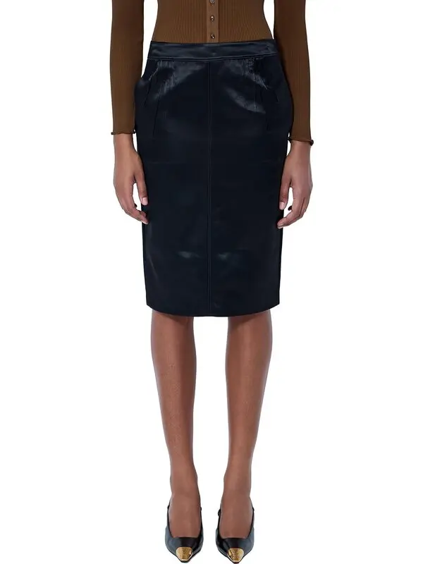 Saint Laurent Cassandre Pencil Skirt With High Waist And Back Slit - Black