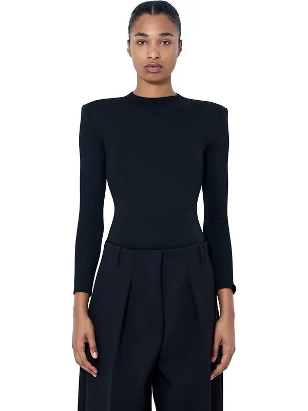 JIL SANDER Long Sleeve Wool Bodysuit - Black