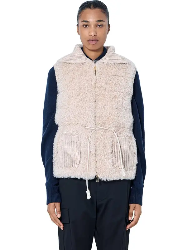 Moncler Sherpa-lined Knitted Vest - Cream