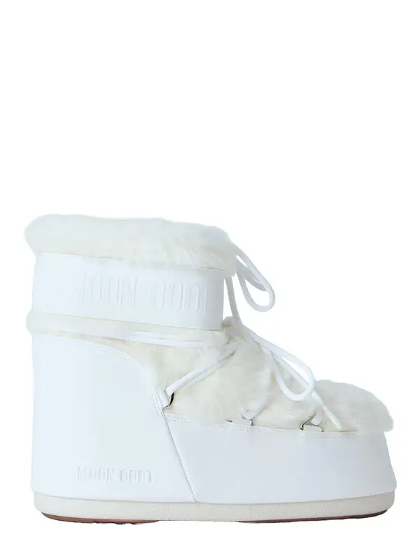 Moon Boot Icon Low Faux Fur Trim Lace-up Boots - White