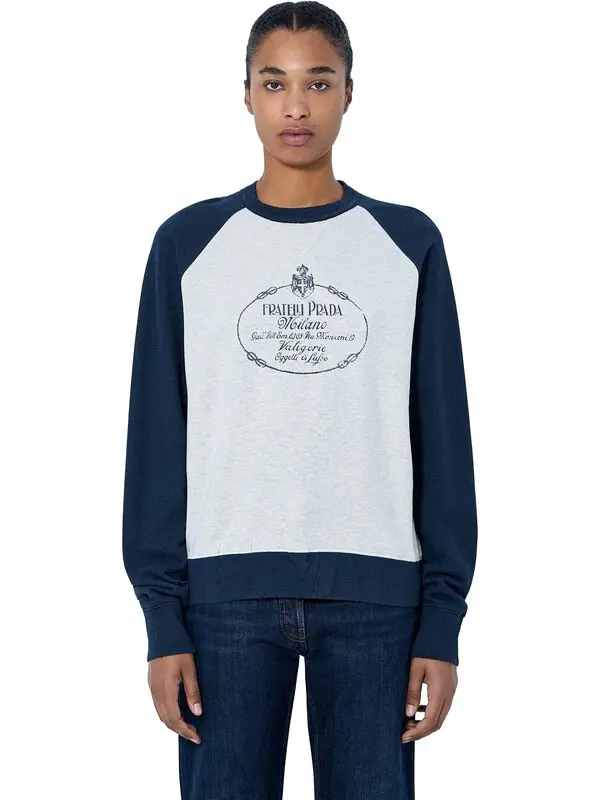 Prada Cotton Crewneck Sweatshirt With Contrast Raglan Sleeves - Blue