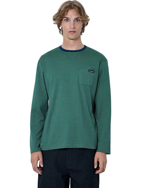 Miu Miu Striped Long Sleeve T-shirt With Logo Patch - Green