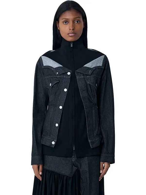 Yohji Yamamoto Denim Jacket With Contrast Paneling - Black