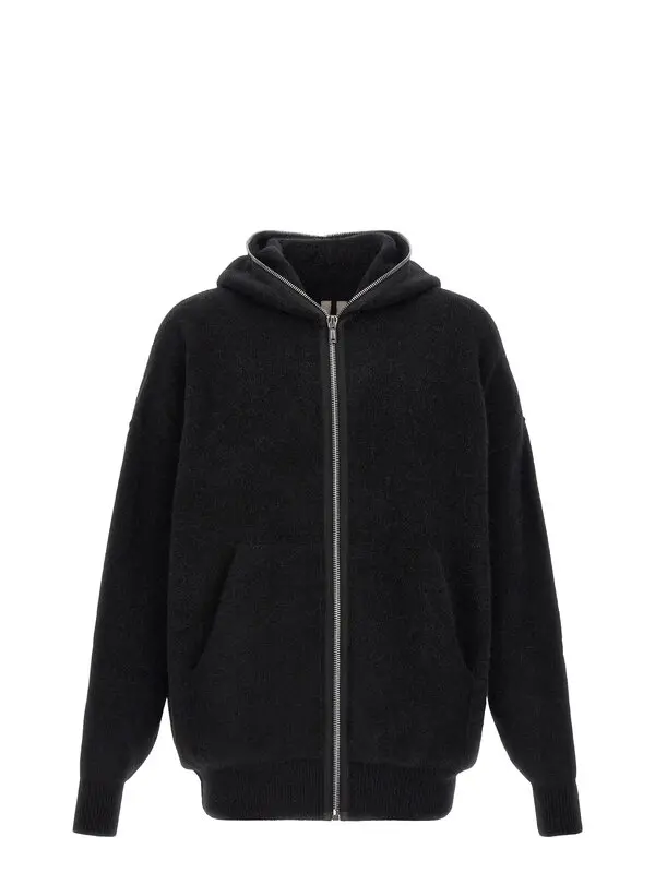 Rick Owens Oversized Alpaca Blend Zip-up Hoodie - Black
