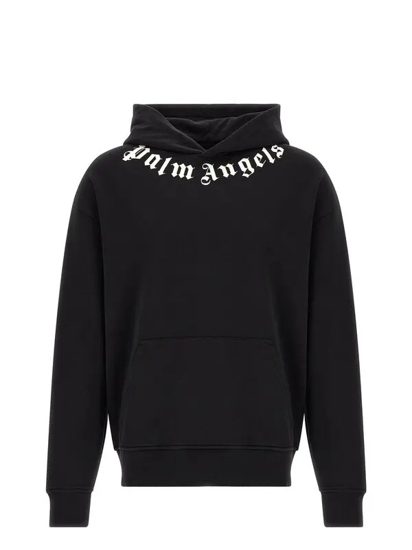 Palm Angels Logo Print Cotton Hoodie - Black