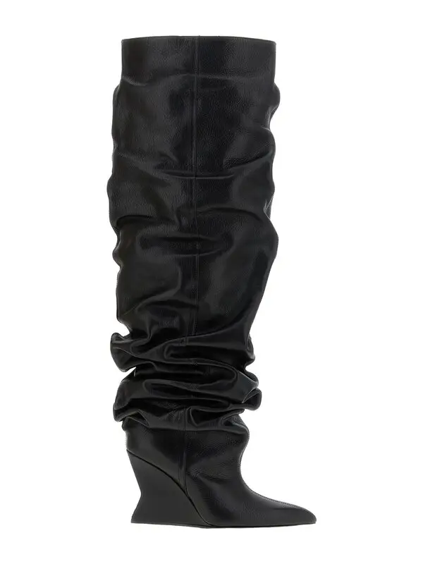 Balmain Hammered Leather Cuissardes With Wedge Heel - Black