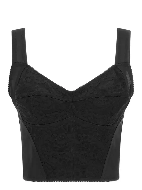 Dolce & Gabbana Corsetteria' Lace And Jacquard Bustier Top - Black