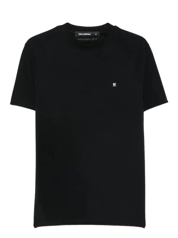 Karl Lagerfeld Logo-plaque Crew-neck Cotton T-shirt - Black