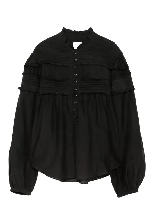 MARANT ETOILE Doane Ruffled Pleated Blouse - Black
