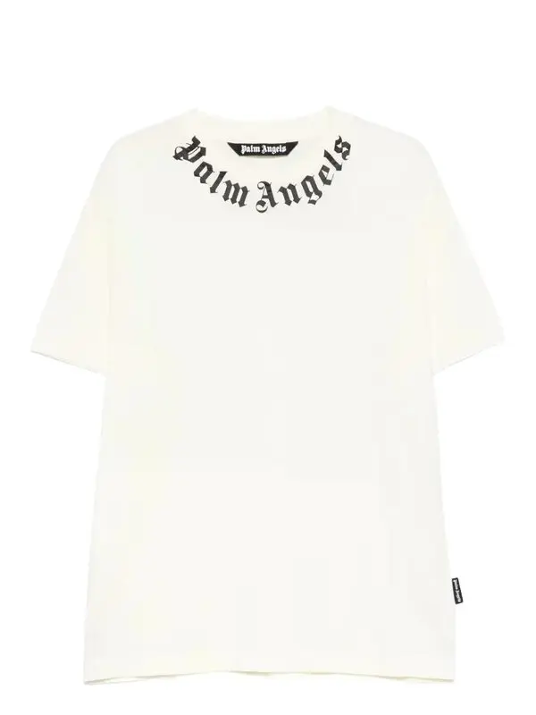 Palm Angels Neck Logo Printed T-shirt - Neutrals