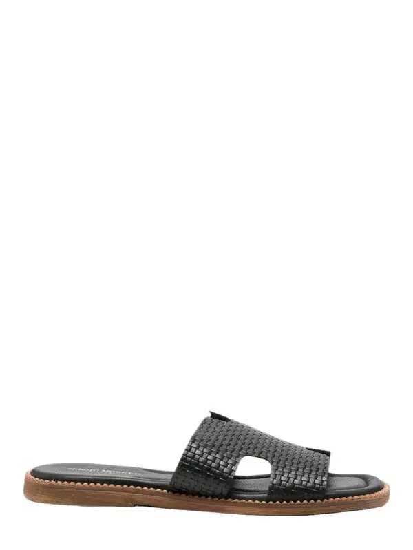 SERGIO MORETTI FIRENZE Woven Leather Flat Sandals - Black