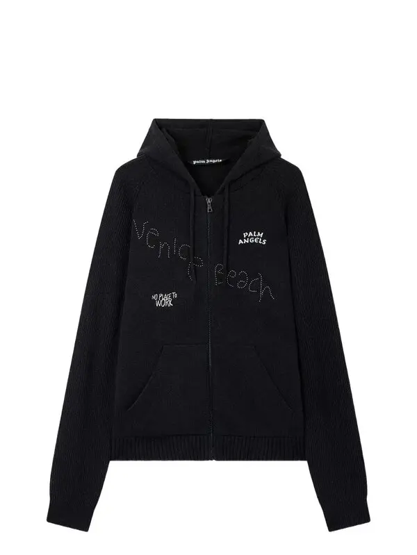 Palm Angels Surfer Dreams Knit Zip-up Hoodie - Black