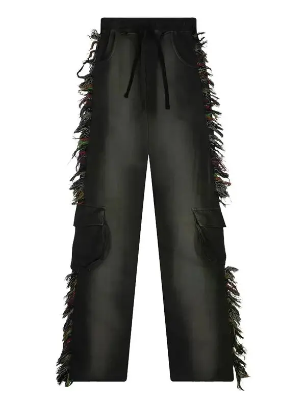 Alchemist Cargo Pants With Gradient Fringe Trim - Black