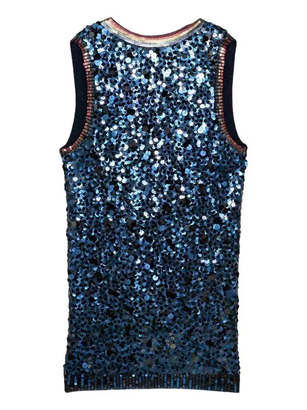 Cynthia Rowley Sequin Embellished V-neck Sleeveless Top - Blue