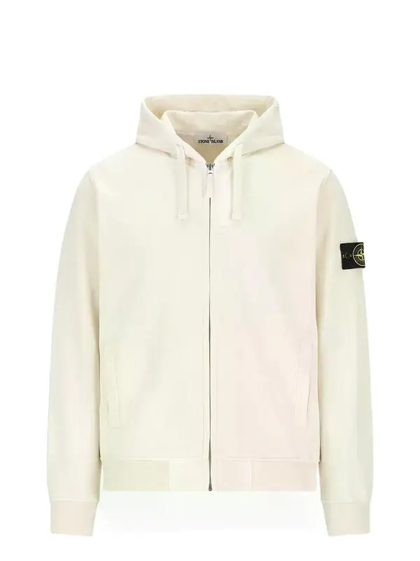 Stone Island Compass-patch Zip-up Hoodie - White