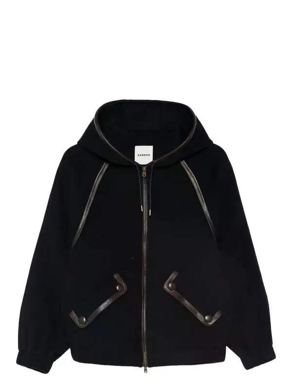 Sandro Leather-trimmed Hooded Jacket - Blue