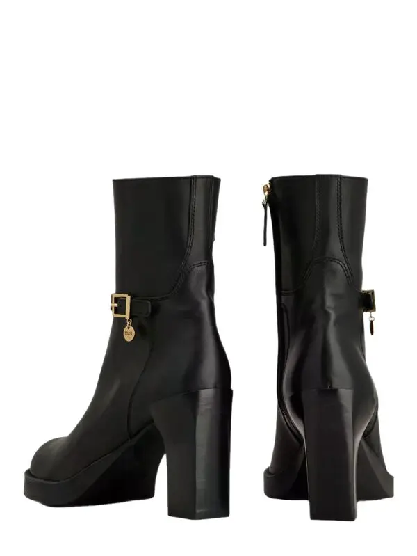 TOD'S Leather Ankle Boots With Buckle And Logo Pendant - Black