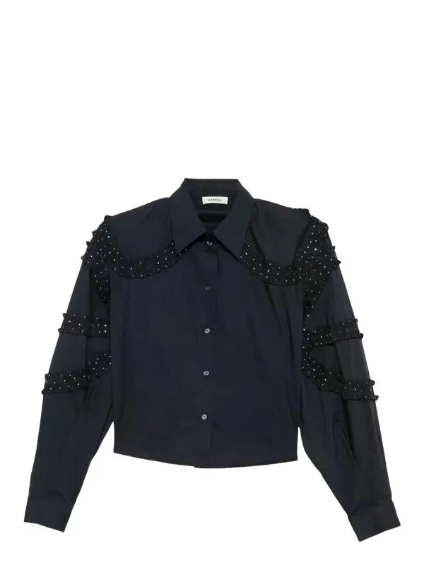 Sandro Embellished Ruffle Detail Shirt - Blue