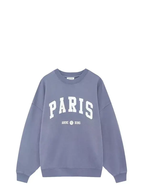 ANINE BING Miles Sweatshirt "paris University" Washed French Terry Pullover - Blue